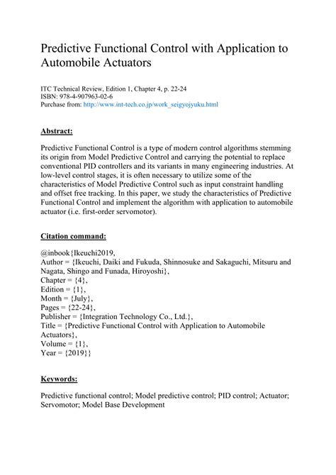 Pdf Predictive Functional Control With Application To Automobile