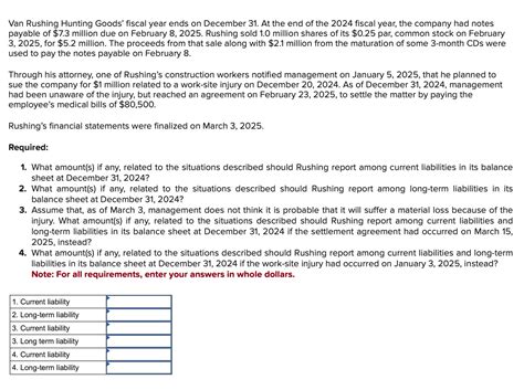 Solved Van Rushing Hunting Goods Fiscal Year Ends On