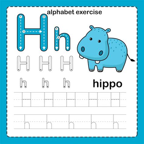 Premium Vector Alphabet Letter H Hippo Exercise With Cartoon