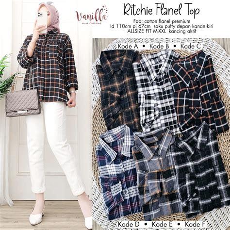 Jual [new] Ritchie Top Wanita Flanel Blouse Pesta Kekinian Ori By Vanilla Shopee Indonesia