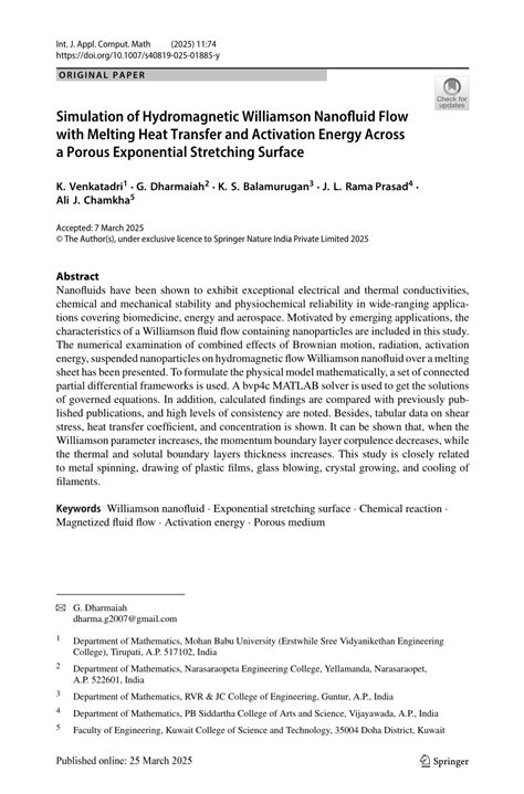 Pdf Simulation Of Hydromagnetic Williamson Nanofluid Flow With Melting Heat Transfer And