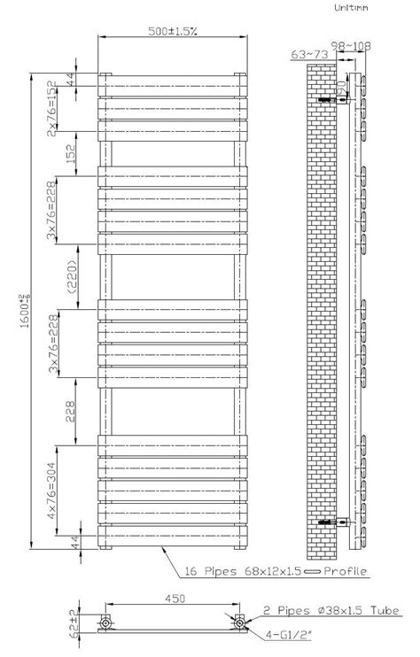 Duratherm Flat Panel Heated Towel Radiator Chrome 1600x500mm
