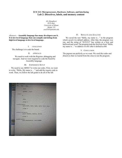 Ece 212 Lab 2 Assembly Directives And Memory