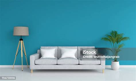 블루 거실 3d 렌더링에 회색 소파와 램프 거실에 대한 스톡 사진 및 기타 이미지 거실 배경 주제 파란색 Istock