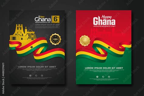 Set Poster Design Republic Ghana Happy Independence Day Background