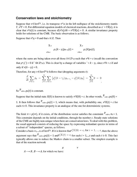 Conservation Laws And Stoichiometry Conservation Laws And