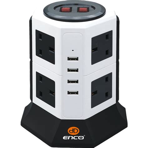 Enco Dd 4u8k 8 Uk Plug And 4 Usb Vertical Tower 2m Power Extension