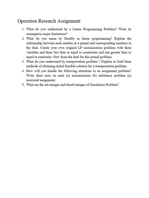 Operation Research Assignment Pdf Teaching Methods And Materials