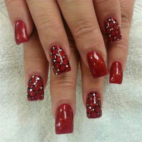 Christmas Red Sparkle Harlequin Nail Bling Christmas Nails Christmas