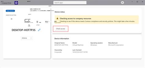 在适用于 Windows 的 公司门户 中检查设备访问权限 Microsoft Intune Microsoft Learn