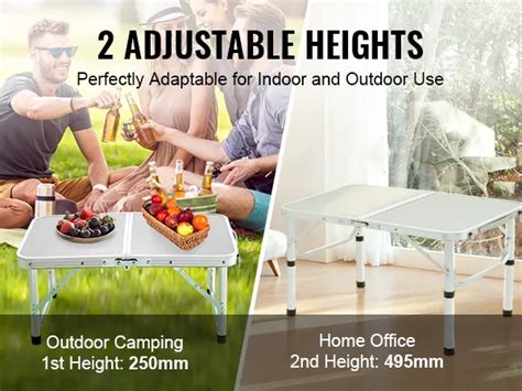 Vevor Folding Camping Table Adjustable Height Outdoor Portable Side