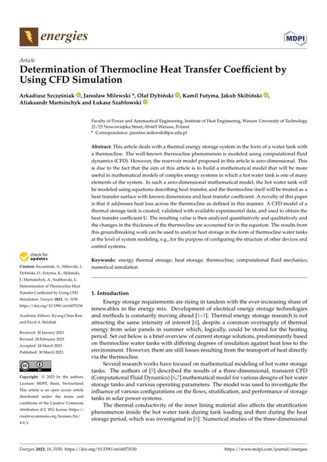 Pdf Determination Of Thermocline Heat Transfer Coefficient By Using Cfd Simulation