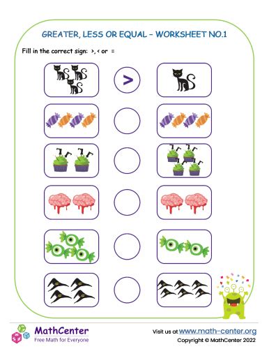 Greater Less Or Equal Worksheet No 1 Worksheets Math Center