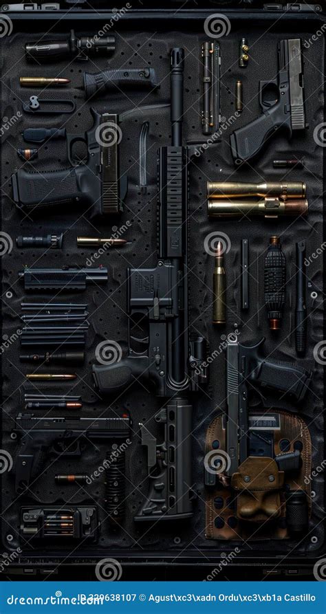 Set Of Firearms Of Various Types In 3d Style Shotgun Rifle