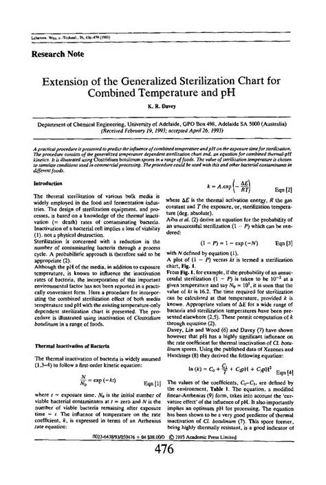 Pdf Extension Of The Generalized Sterilization Chart For Combined Temperature And Ph Dokumen