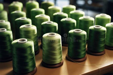 Green Thread Spools On A Table Stock Illustration Illustration Of