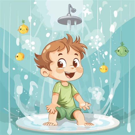Cute Cartoon Boy Showering Vector Illustration Premium Ai Generated
