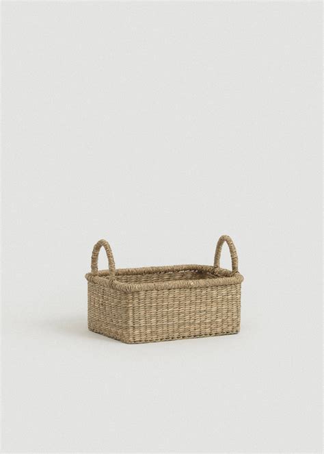 Small Rectangular Storage Basket With Handles For Shelf And Closet Organization Handwoven