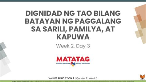 Values Education 7 Q1w2d3 Dignidad Bilang Batayan Ng Paggalang Sa