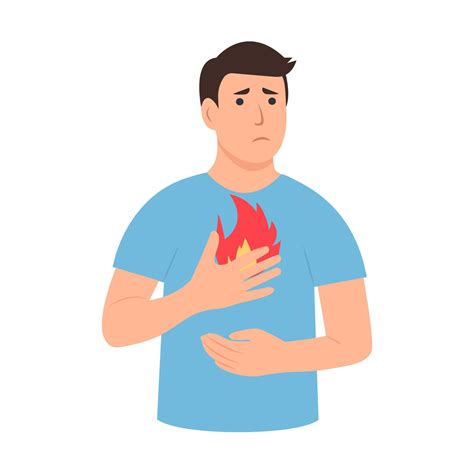 Man Having Heartburn Symptom Fire Burning At Chest Area Gastritis And