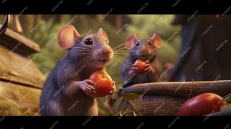 Premium Ai Image There Are Two Mice Eating Apples In A Scene From The