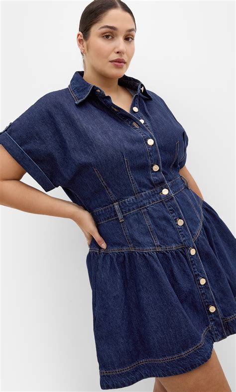 Womens Plus Size Ari Denim Dark Wash Mini Dress