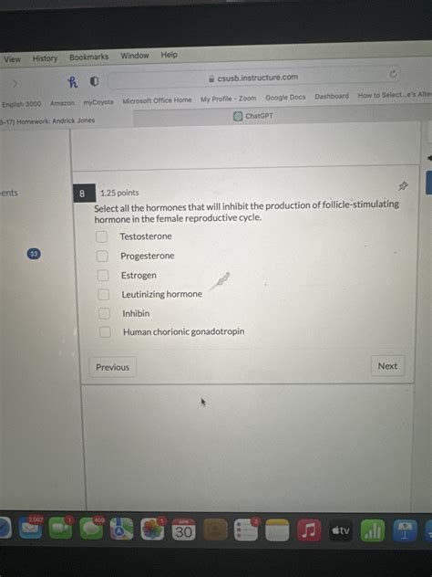 Solved Hormone In The Female Reproductive