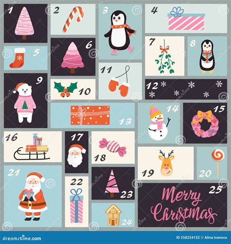 Christmas Advent Calendar With Cute Elements Christmas Funny Poster