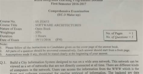 Coding Tech Life Software Architectures Comprehensive Examination Makeup Question Paper 2016