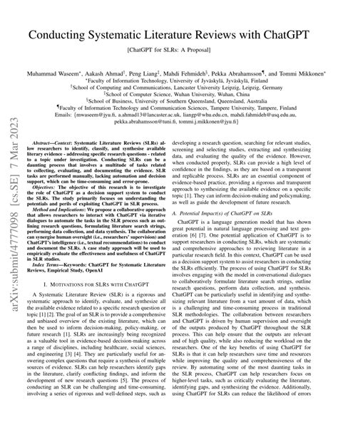 Pdf Conducting Systematic Literature Reviews With Chatgpt Chatgpt For Slrs A Proposal