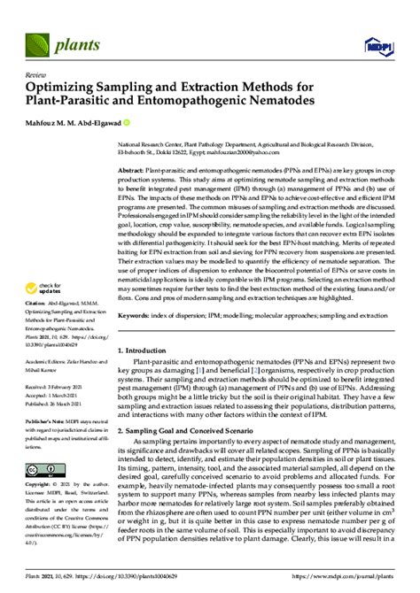 Pdf Optimizing Sampling And Extraction Methods For Plant Parasitic