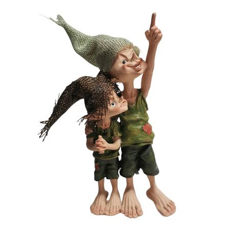 Thinkthings Cute Pixie Statue Fairy Garden Elf Brothers Figurine Resin Craft T Desktop