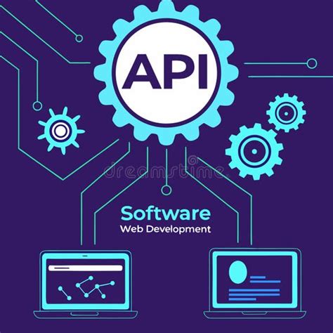 Modern Api And Software Development Concept With Gear And Laptop Illustration Stock Vector
