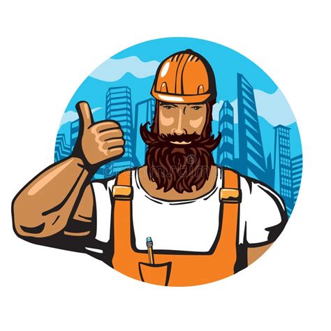 Construction Worker With Helmet And Beard Face Cartoon Stock Vector