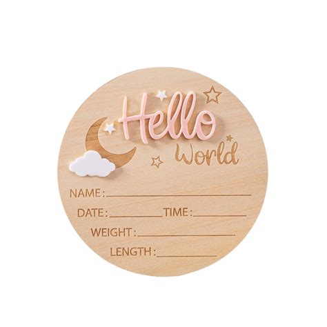 Wooden Hello World Newborn Announcement Sign Bambini