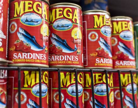 Manila Philippines Mega Sardines Canned In Tomato Sauce And Chili On Display At A Shelf At A