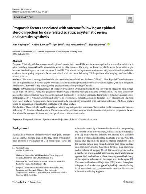 Pdf Prognostic Factors Associated With Outcome Following An Epidural