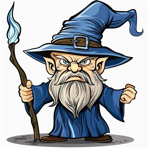 Angry Cartoon Wizard With A Staff And Pointed Hat Premium Ai