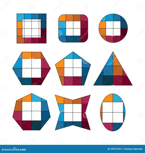 Set Of Geometric Shapes Made Up Of Squares Of Different Colors Stock Vector Image