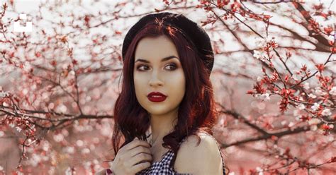 Woman Under Red Tree Photo Free Flower Image On Unsplash