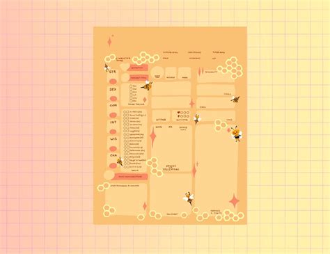 Dnd Honey Bee Character Sheet5th Edition Printable Pdf Etsy