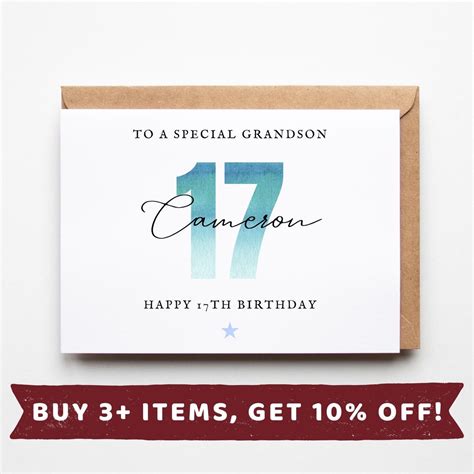Grandson 17th Birthday Card For Him Grandson 17th Birthday Cards For