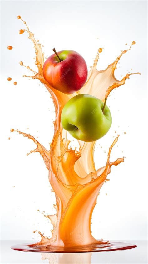Premium Photo Exploding Apples Splashing Juice On Isolated White