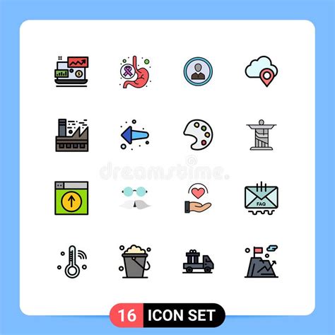 16 Universal Flat Color Filled Lines Set For Web And Mobile Applications Map User World