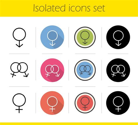 Gender Icons Set Flat Design Linear Black And Color Styles Male