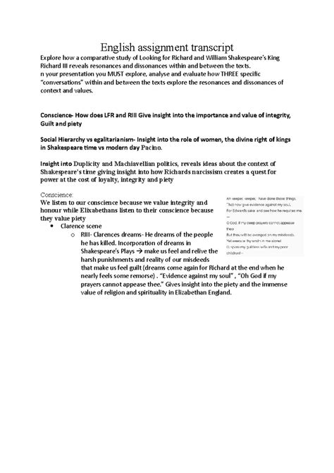 English Assignment Transcript About Richard Iii English Assignment Transcript Explore How A