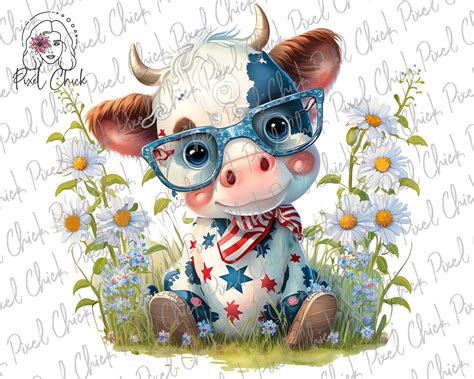 Patriotic Cow Clipart Png Cow Wearing Glasses Png Cute Cow Clipart