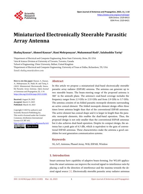 Pdf Miniaturized Electronically Steerable Parasitic Array Antenna