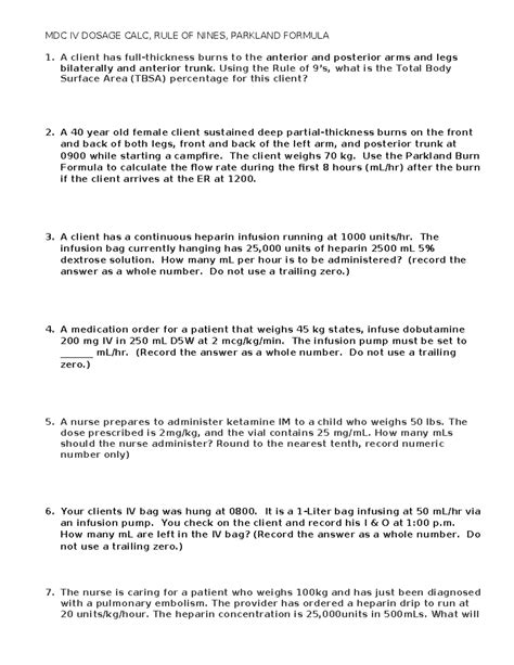 Mdc Iv Dosage Calc Practice Problems Mdc Iv Dosage Calc Rule Of
