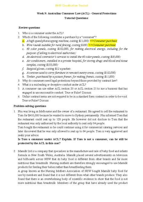 Week 9 Tutorial Questions Rmit Classification Trusted Week 9